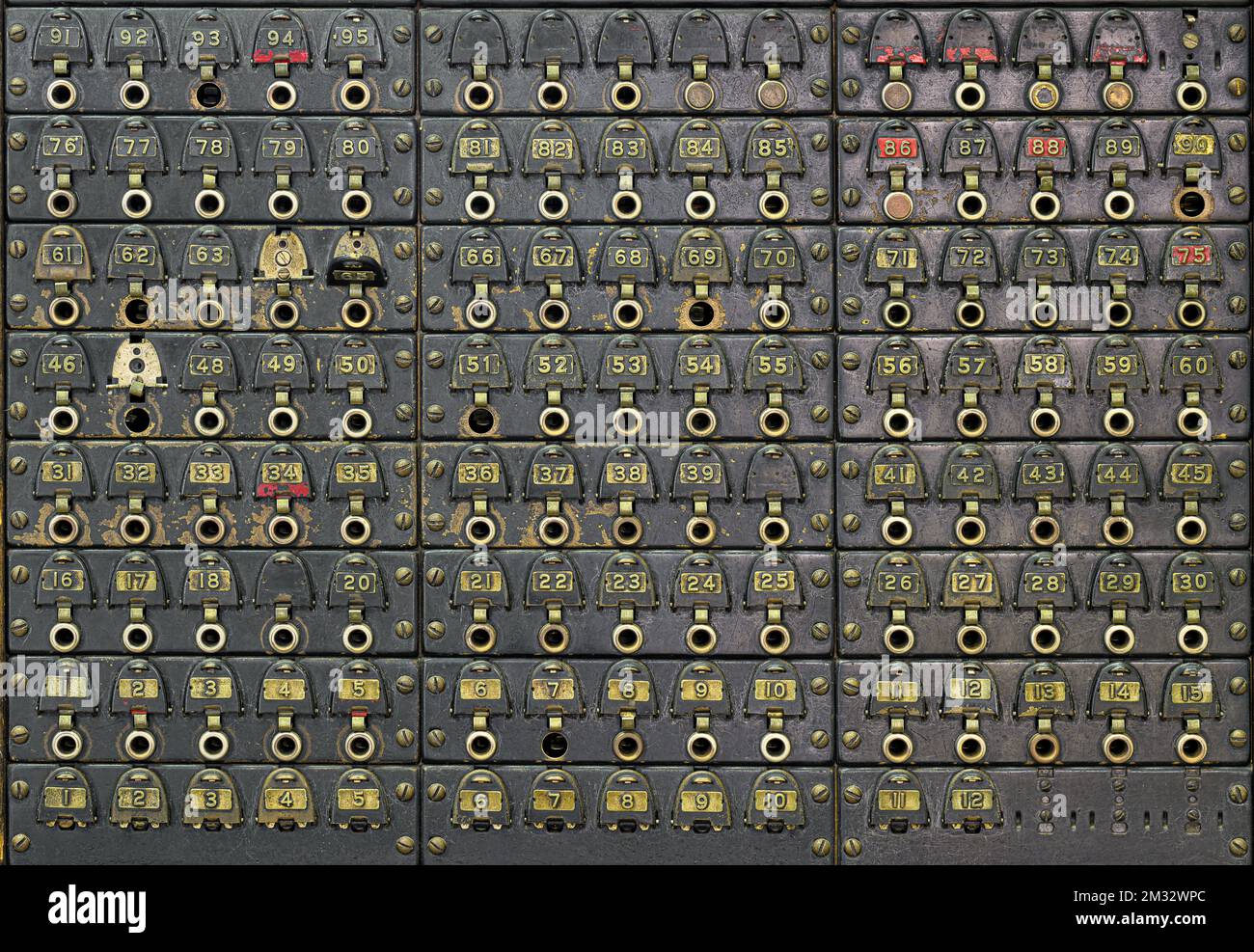 Close up of old vintage Western Electric Company telephone switchboard ...