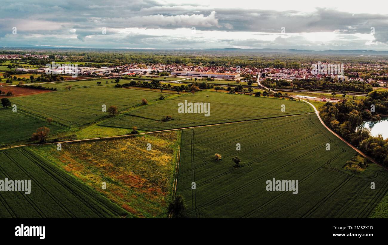 An aerial view of a rural landscape Stock Photo - Alamy