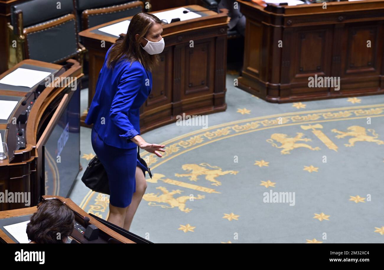 Belgian Prime Minister Sophie Wilmes pictured during a plenary session ...