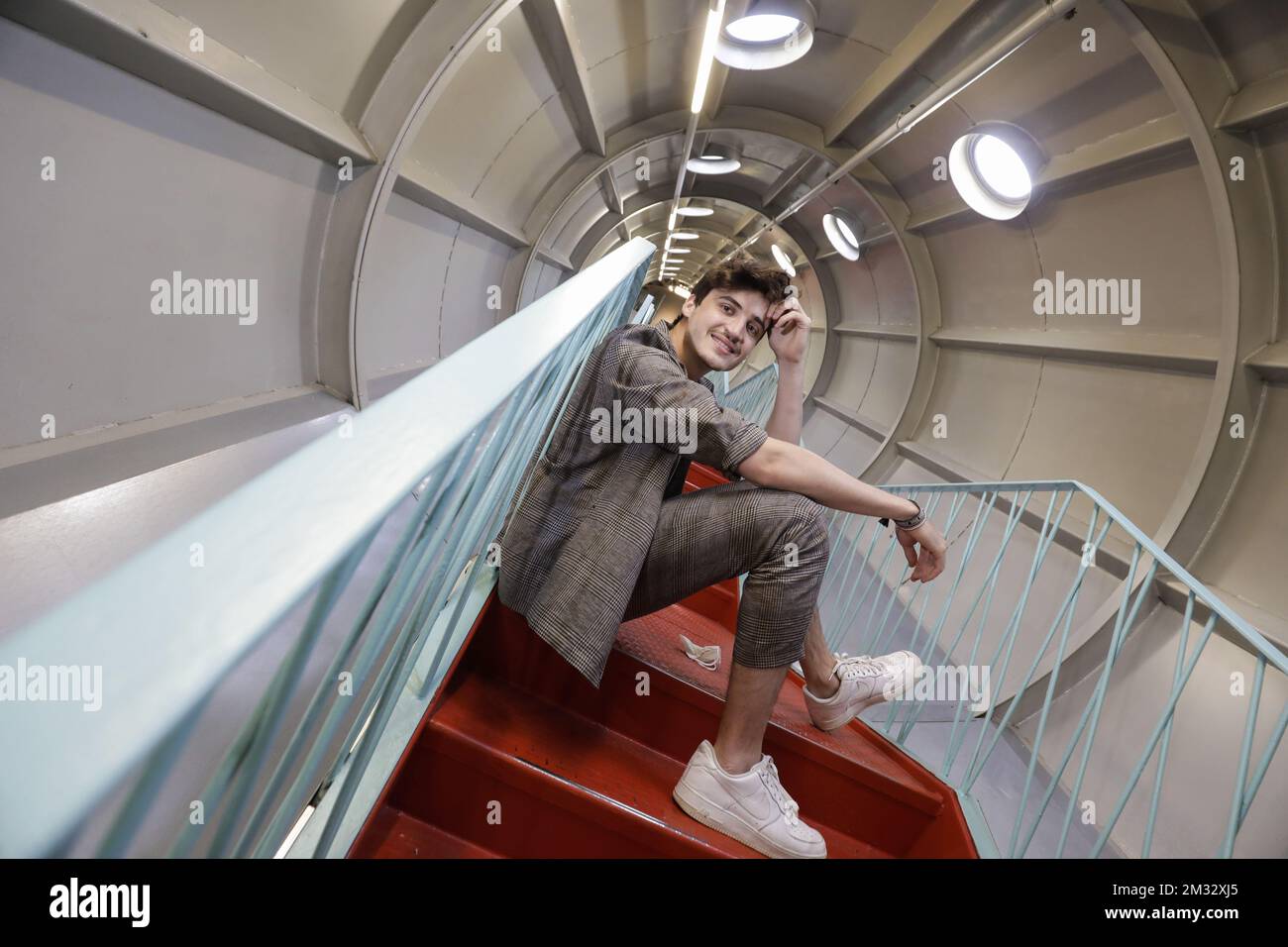 Belgian DJ and musician Henri PFR poses inside the Atomium ahead of a ...