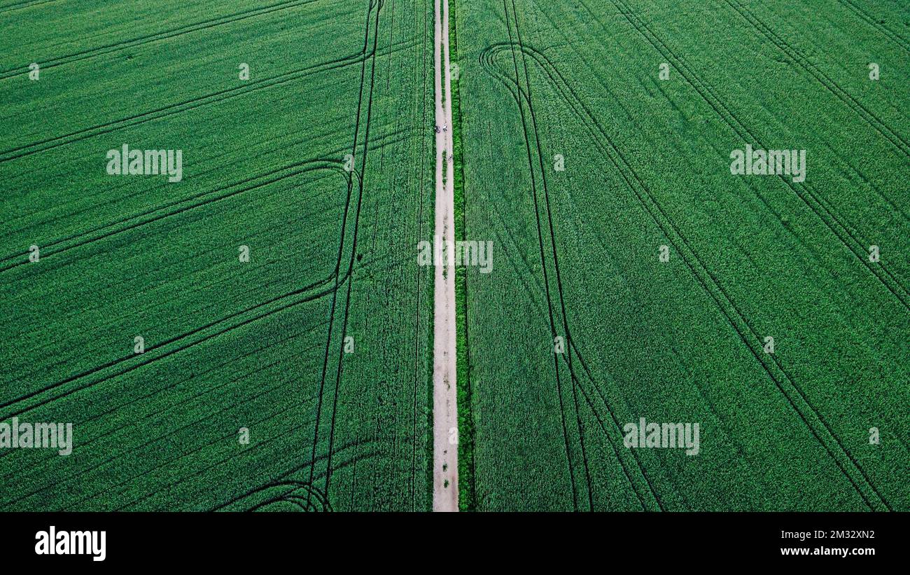 An aerial view of a field with pathway Stock Photo - Alamy