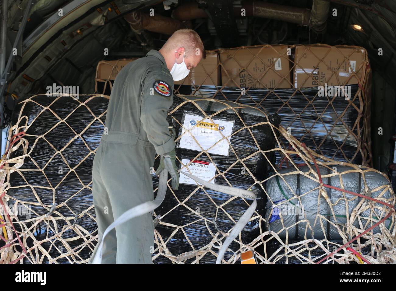 Illustration picture shows humanitarian aid cargo, at the departure of ...