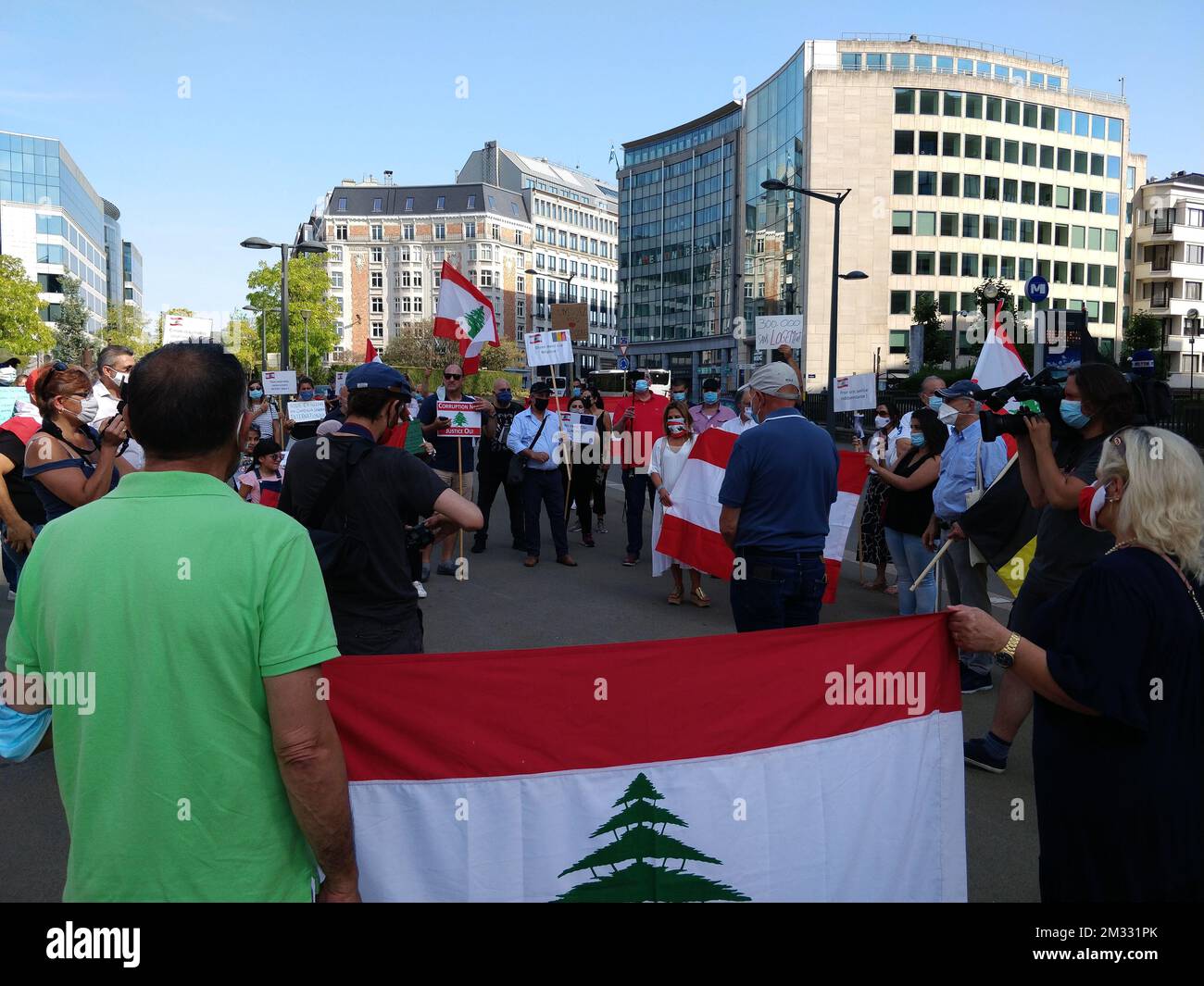 Illustration shows a protest action to support demonstrators in Lebanon ...