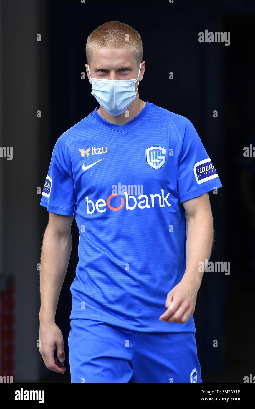 Genk's Jere Uronen, wearing a mouth mask, arrives for poses for the ...