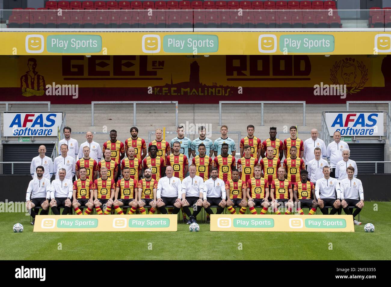 KV Mechelen players and staff pose for the photographer, at the 2020 ...
