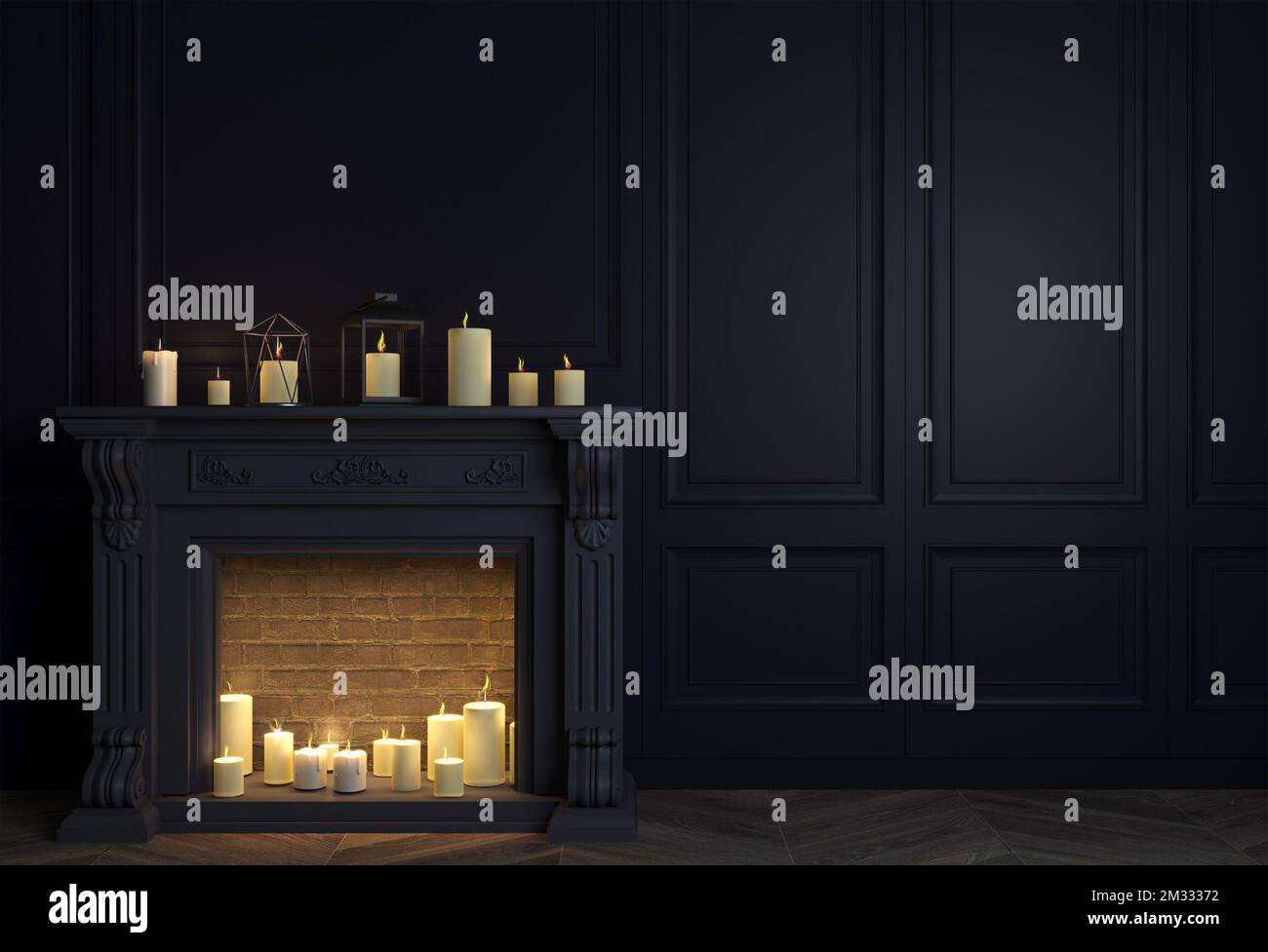 Classic fireplace in a vintage night room Stock Photo - Alamy