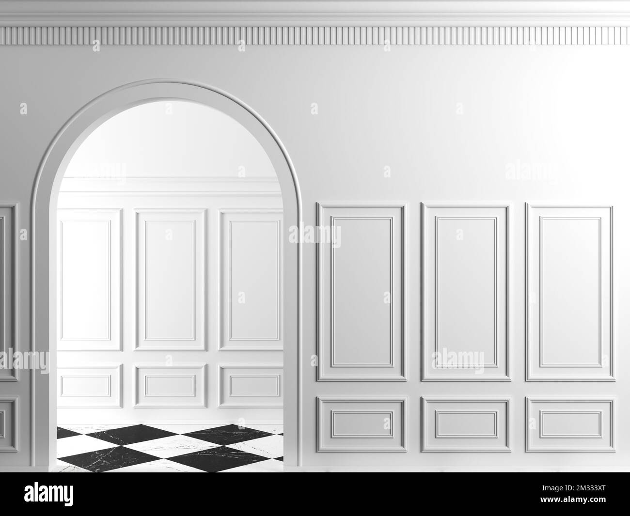 Classic wall white wood panels arch Stock Photo - Alamy