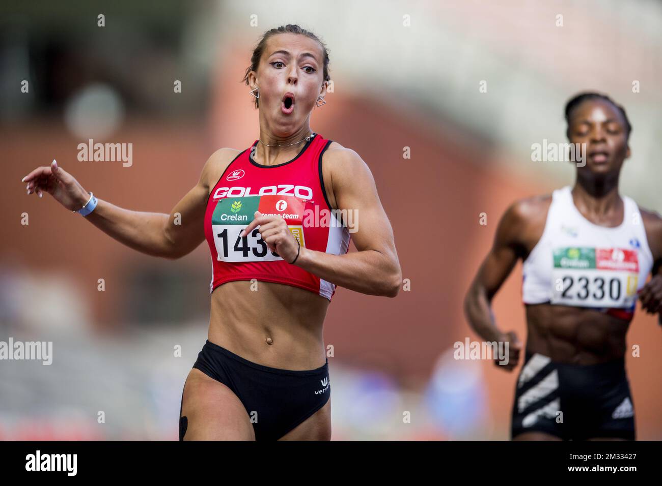 Rani Rosius celebrate after winning the 100m race the Belgian athletics ...