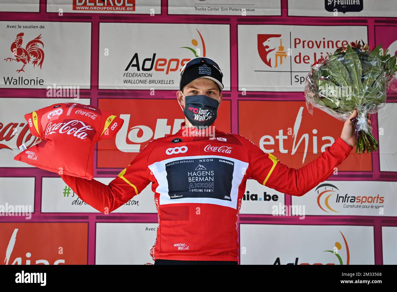 James Fouchez of team Hagens Berman pictured on the podium after the ...