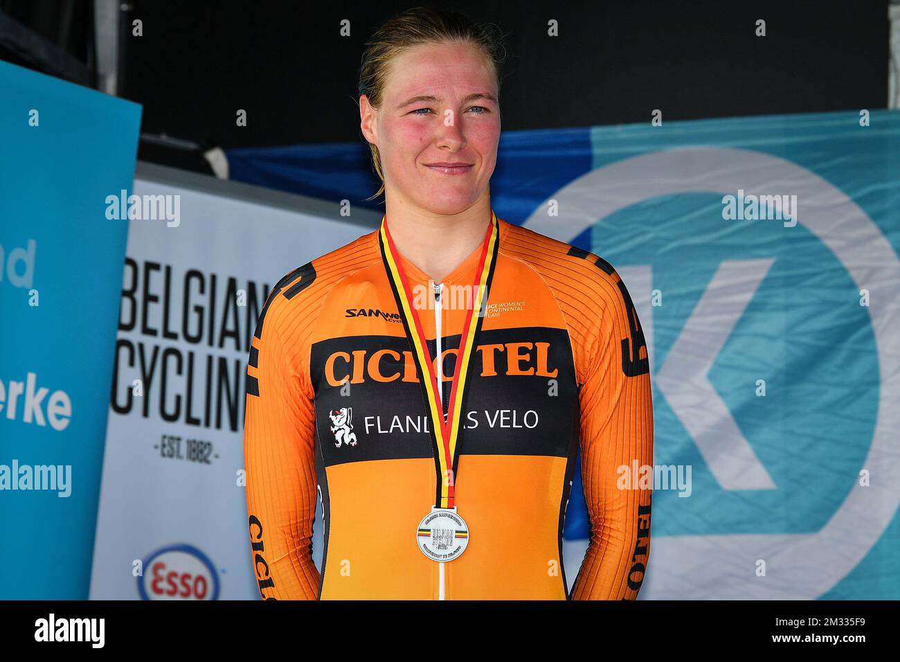 Sarah Van De Vel , winner of the silver medal pictured on the podium ...