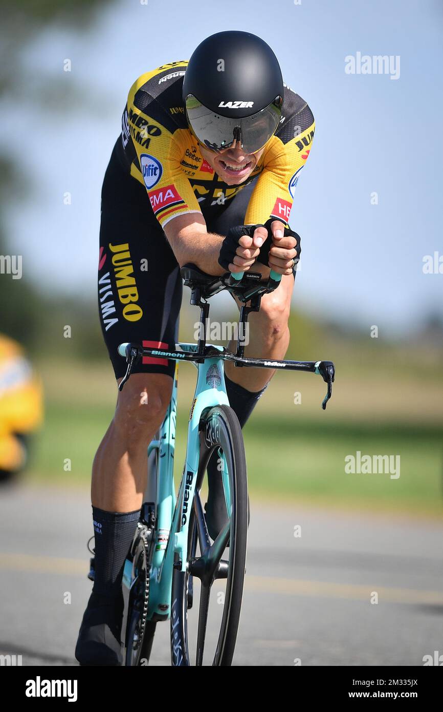 Belgian Wout Van Aert of Team Jumbo-Visma pictured in action during the men's elite individual ...
