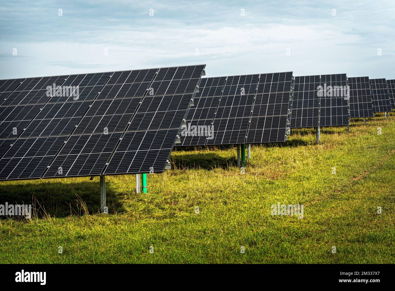 The solar system panels in the large photovoltaic power plant in the ...