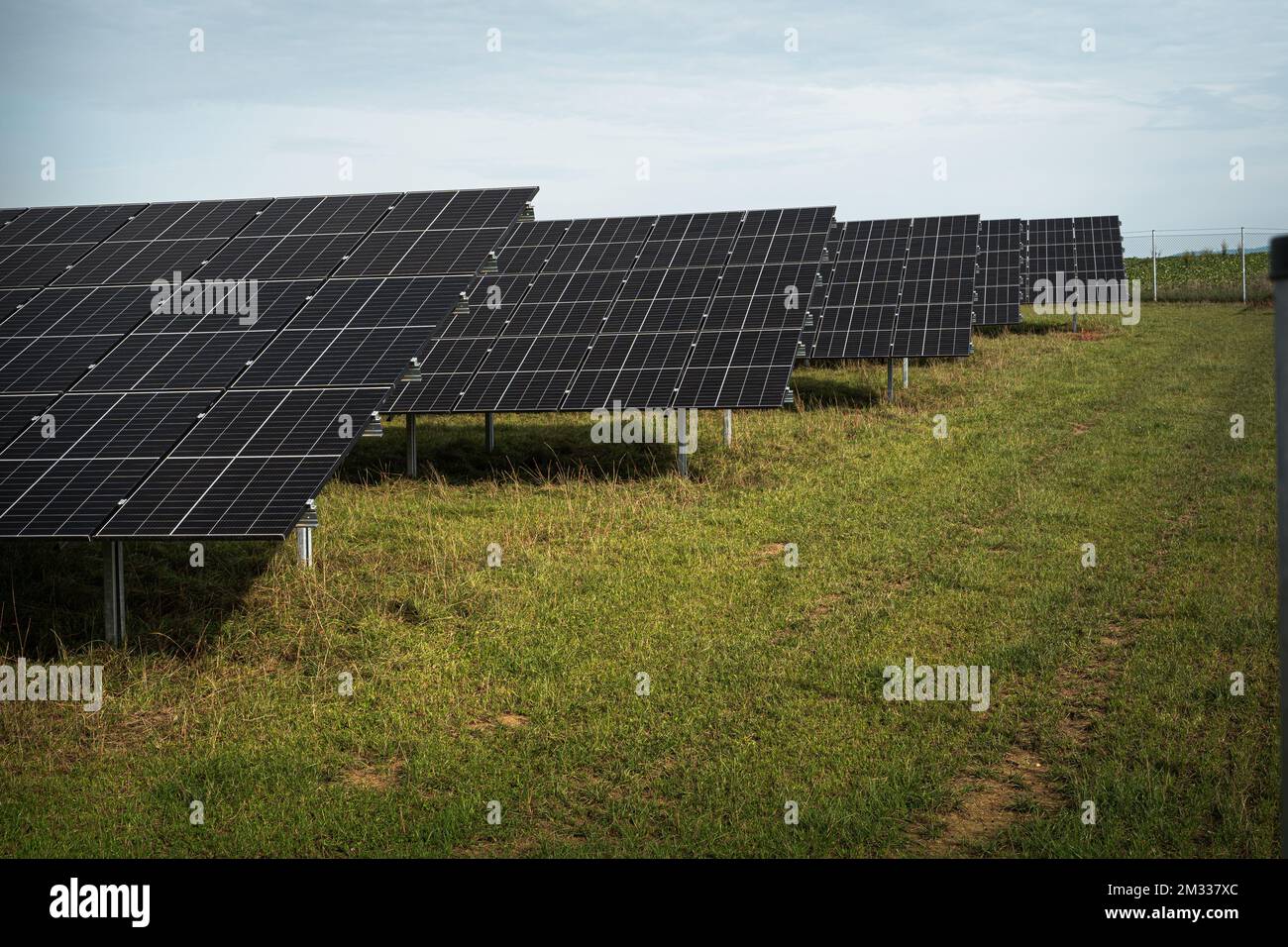 The solar system panels in the large photovoltaic power plant in the ...