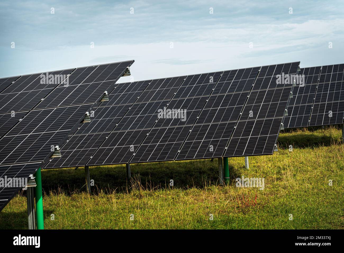 The solar system panels in the large photovoltaic power plant in the ...