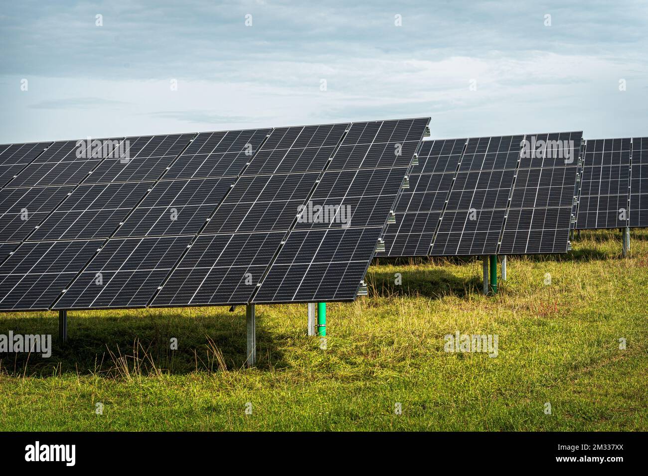 The solar system panels in the large photovoltaic power plant in the ...