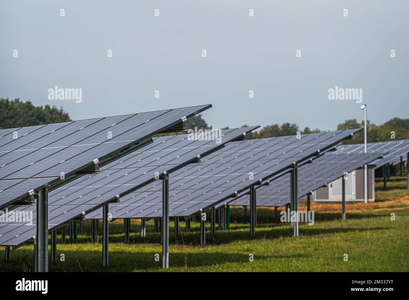 The solar system panels in the large photovoltaic power plant in the ...