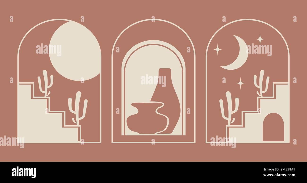 Set of vector linear boho emblems with east elements. Morocco ...