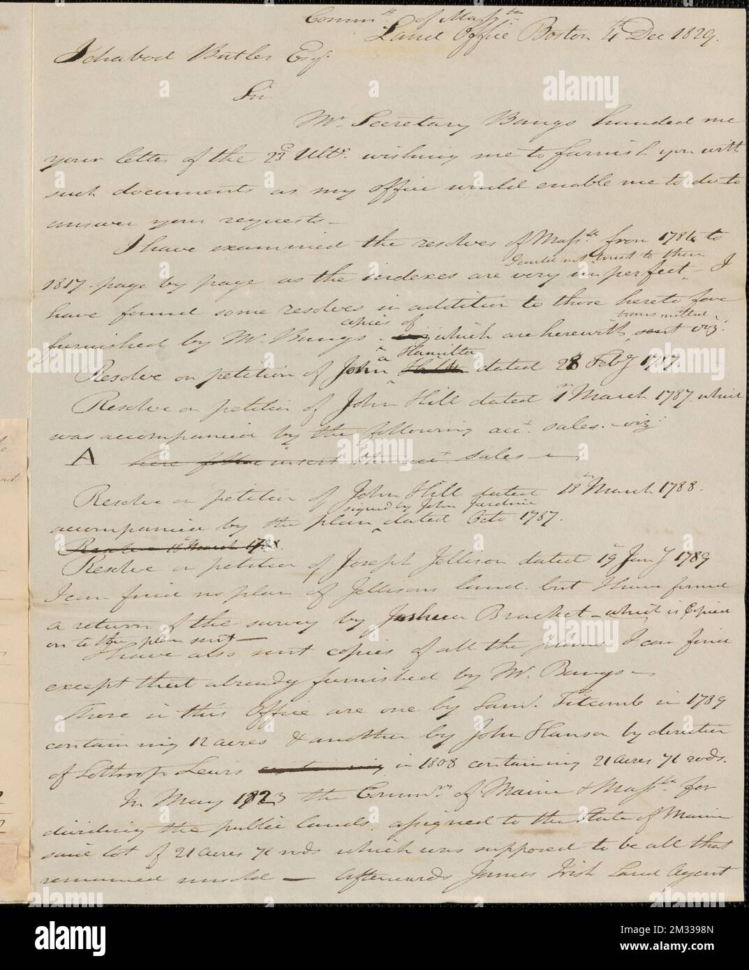 George Coffin to Ichabod Butler, 4 December 1829 , Public land sales ...