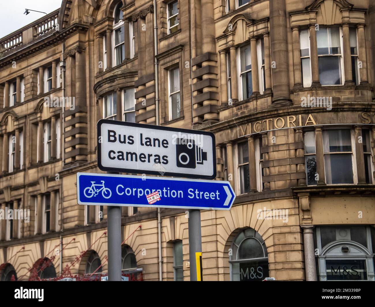 Signs for Bus Lane Cameras in Manchester Stock Photo - Alamy