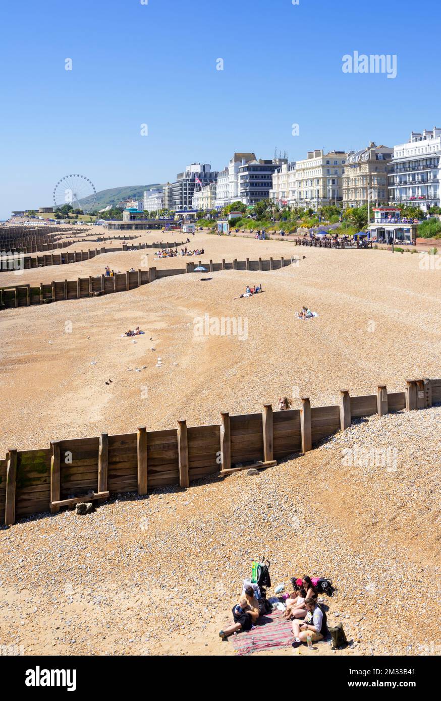 Eastbourne East Sussex Eastbourne shingle beach with wooden groynes and ...