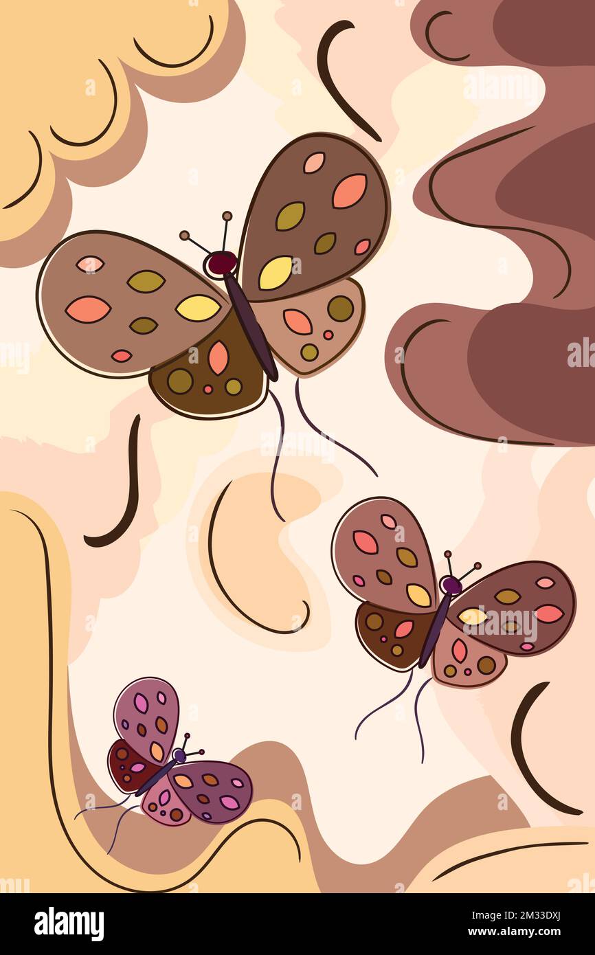 Vertical neutral colored background with butterfly sketches Vector ...