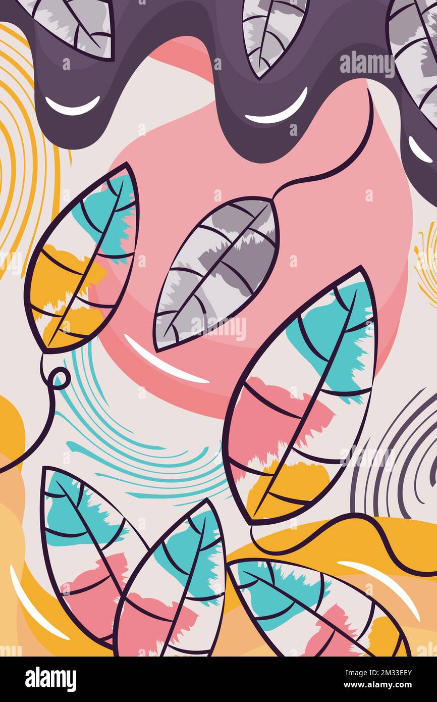 Vertical neutral colored background with leaf sketches Vector Stock ...