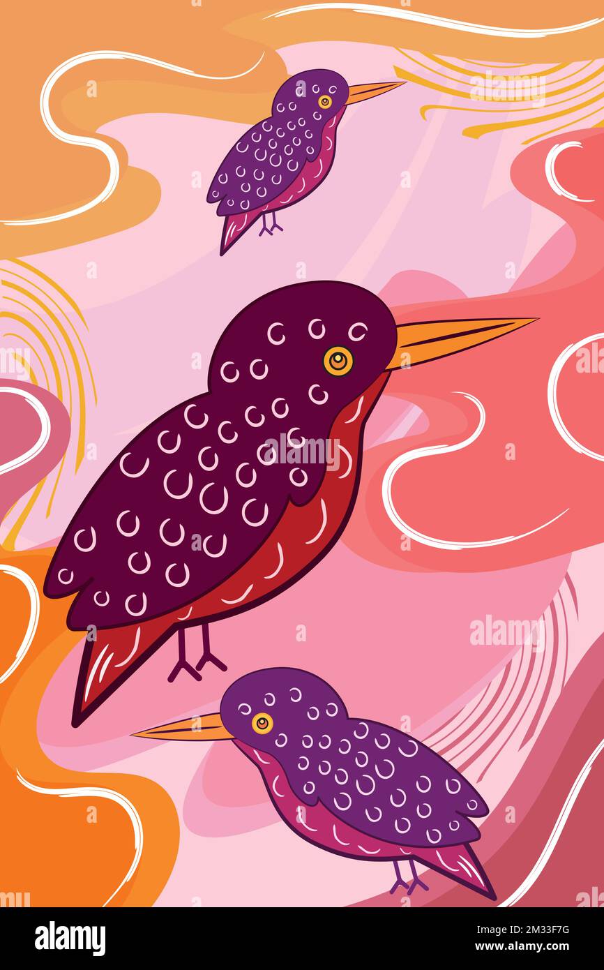 Vertical neutral colored background with bird sketches Vector Stock ...