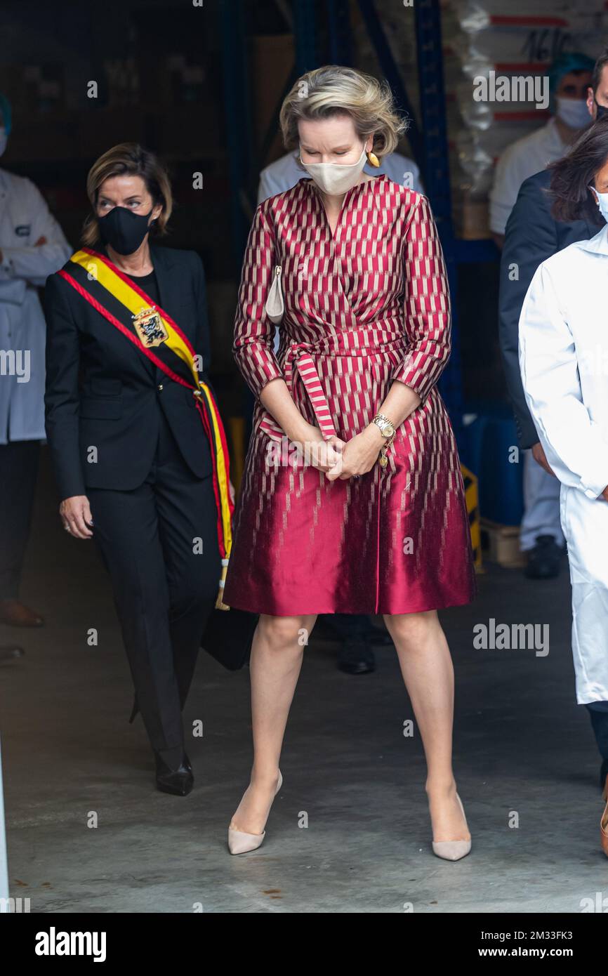 Queen Mathilde of Belgium pictured during a visit to family dairy firm ...