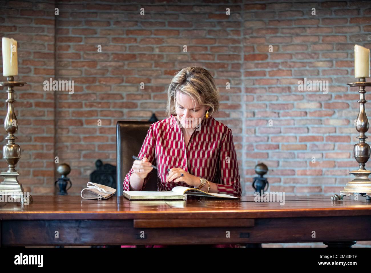 Queen Mathilde of Belgium pictured during a visit to Laarne Castle ...