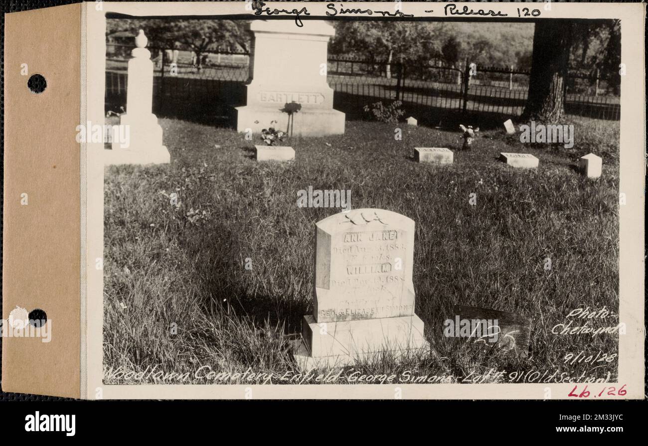 George Simons, Woodlawn Cemetery, old section, lot 91, Enfield, Mass ...