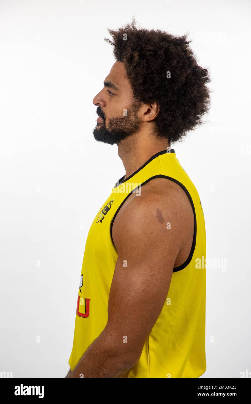 Oostende's Jean-Marc Mwema poses at a photoshoot of Belgian Basketball ...