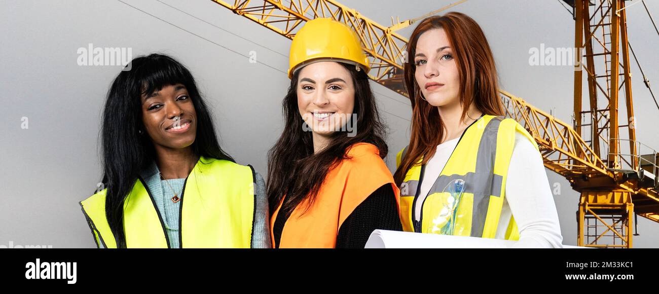 Horizontal banner or header with multiethnic women workers of ...