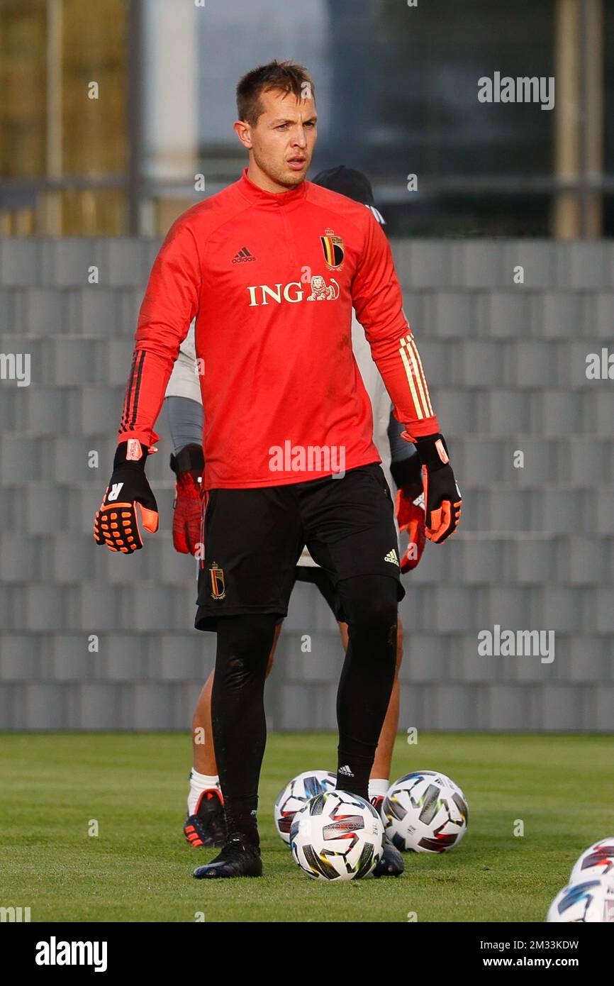 Belgium's goalkeeper Davy Roef pictured during a training session of ...