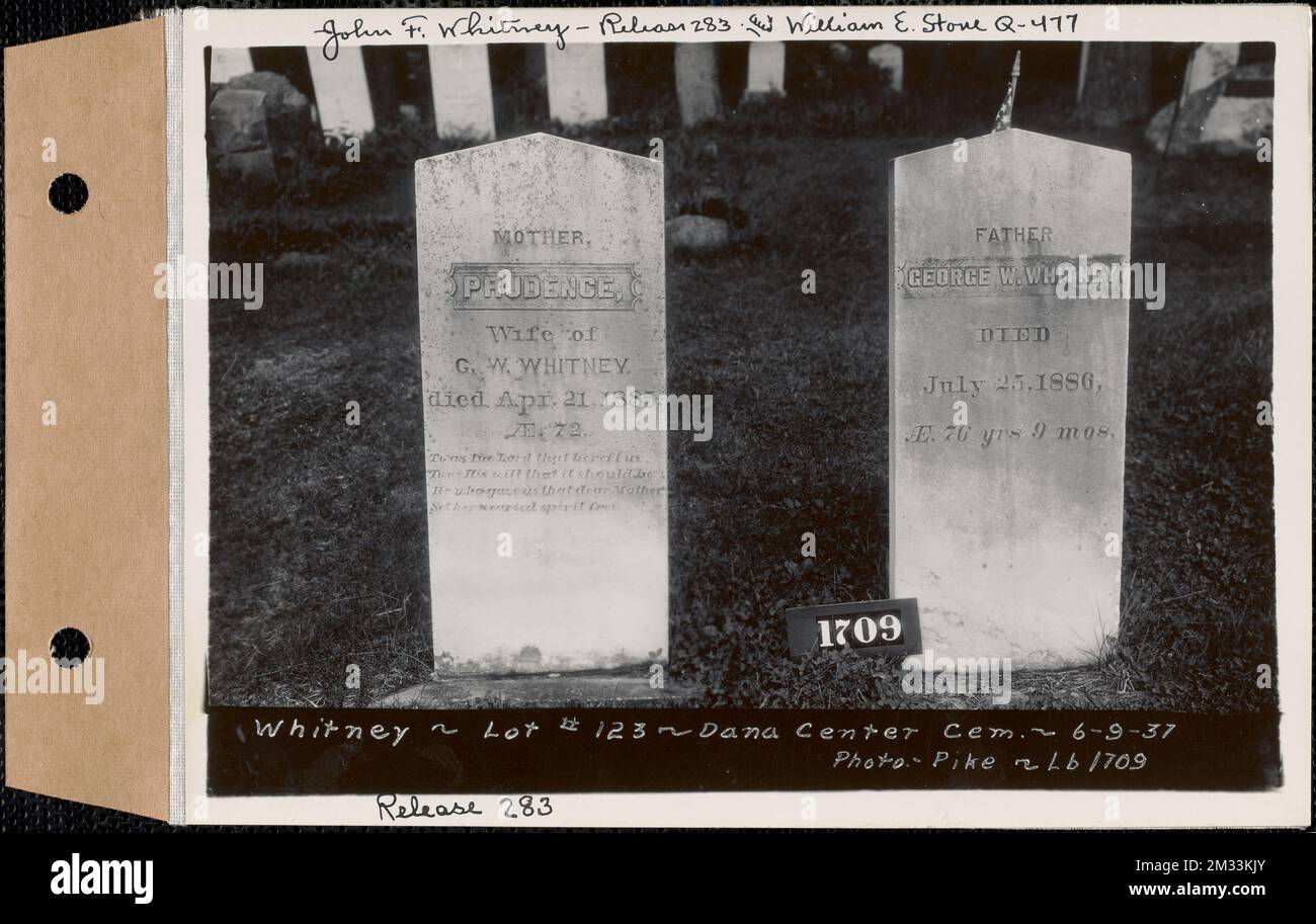 George W. and Prudence Whitney, Dana Center Cemetery, lot 123, Dana ...