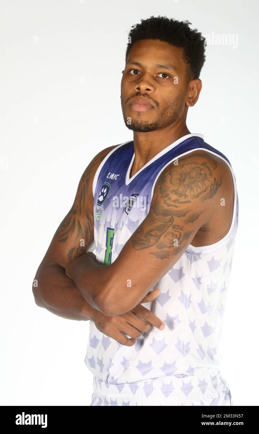 Mons' Justin Cage poses at a photoshoot of Belgian Basketball team Mons ...