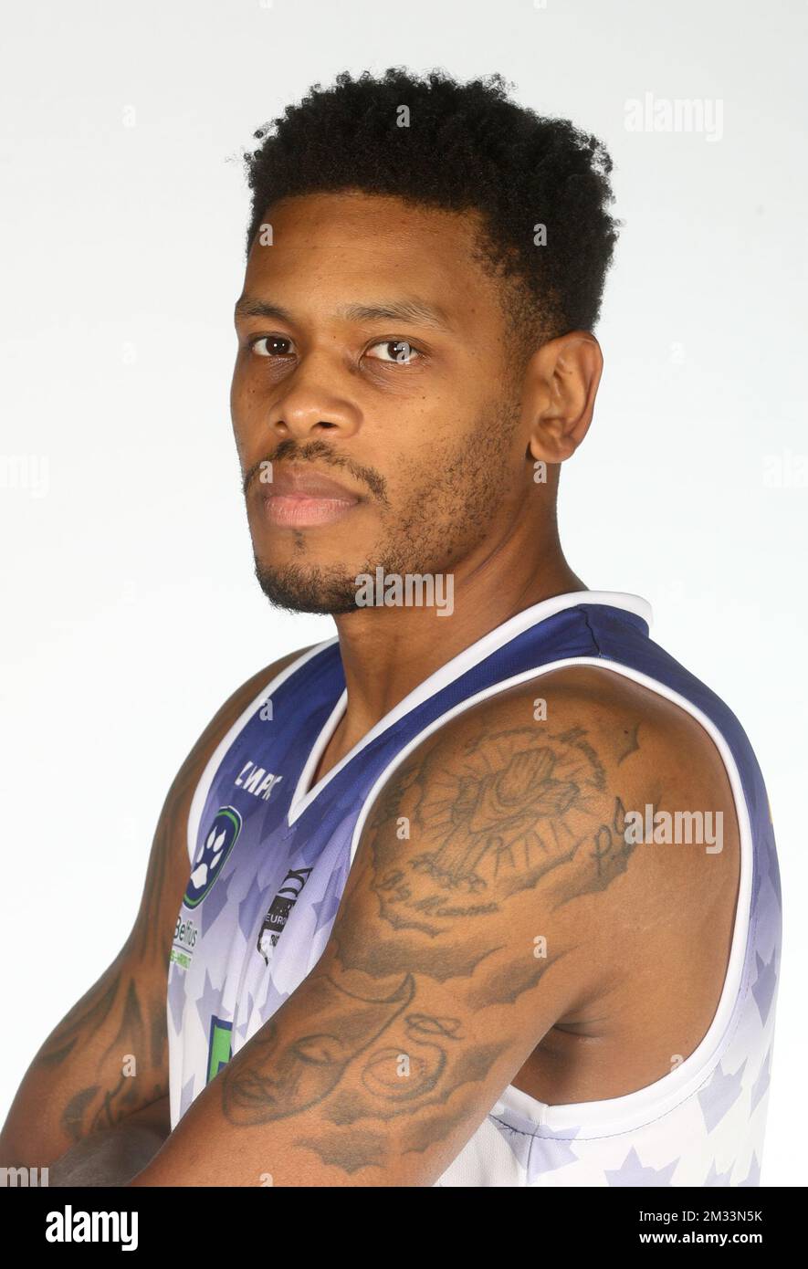 Mons' Justin Cage poses at a photoshoot of Belgian Basketball team Mons ...