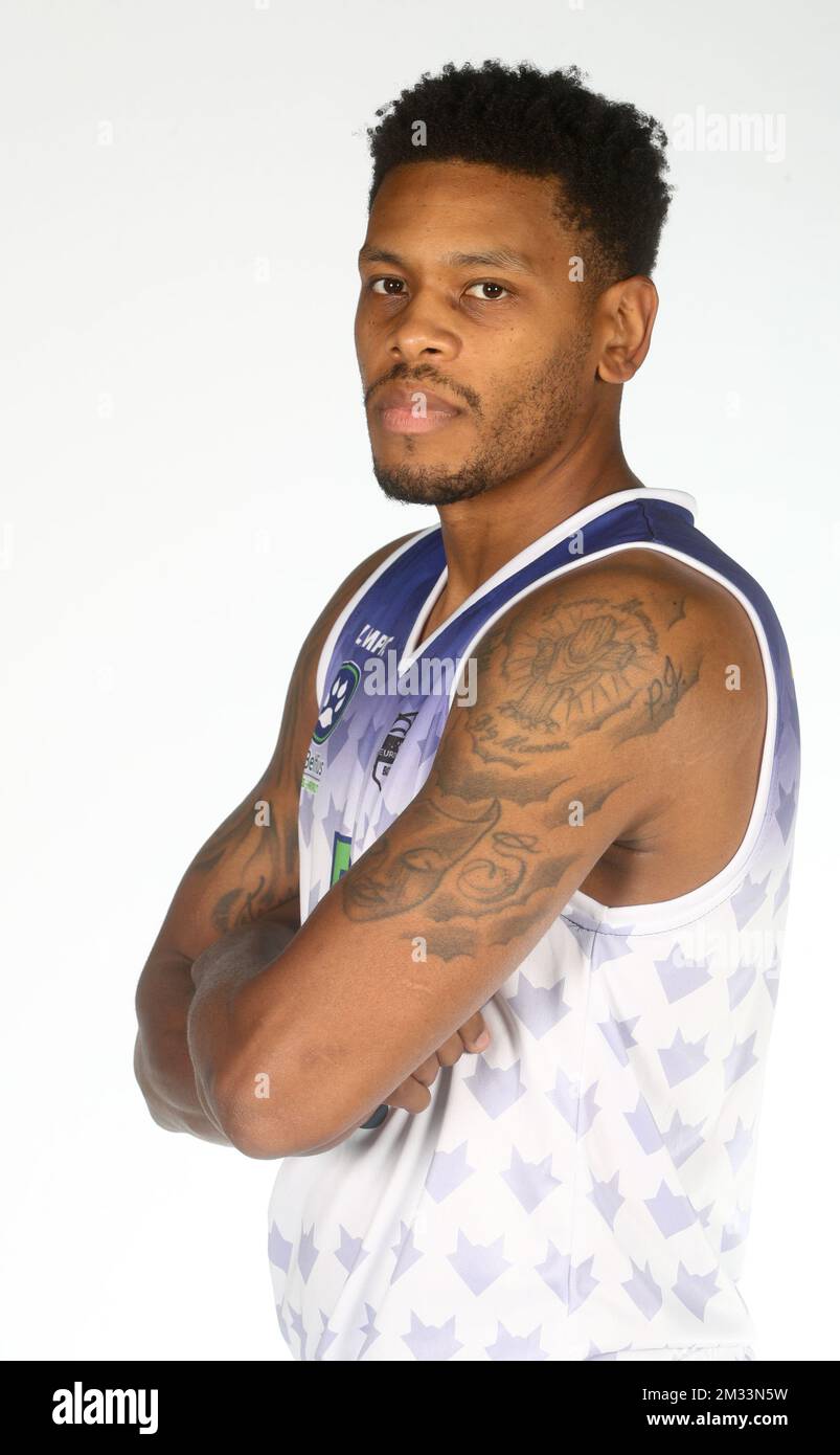 Mons' Justin Cage poses at a photoshoot of Belgian Basketball team Mons ...