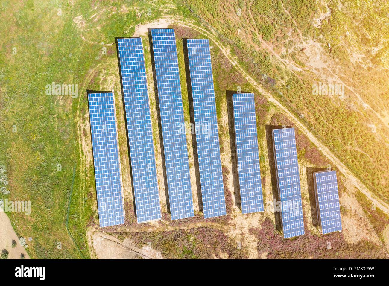 Aerial view green rural landscape and solar photovoltaic panel Stock ...
