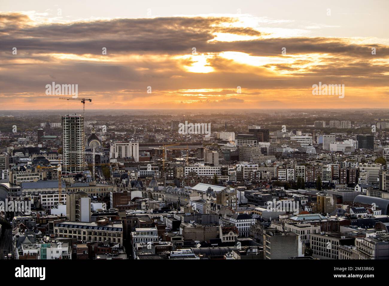 Illustration picture shows an aerial view on the skyline of Antwerp ...