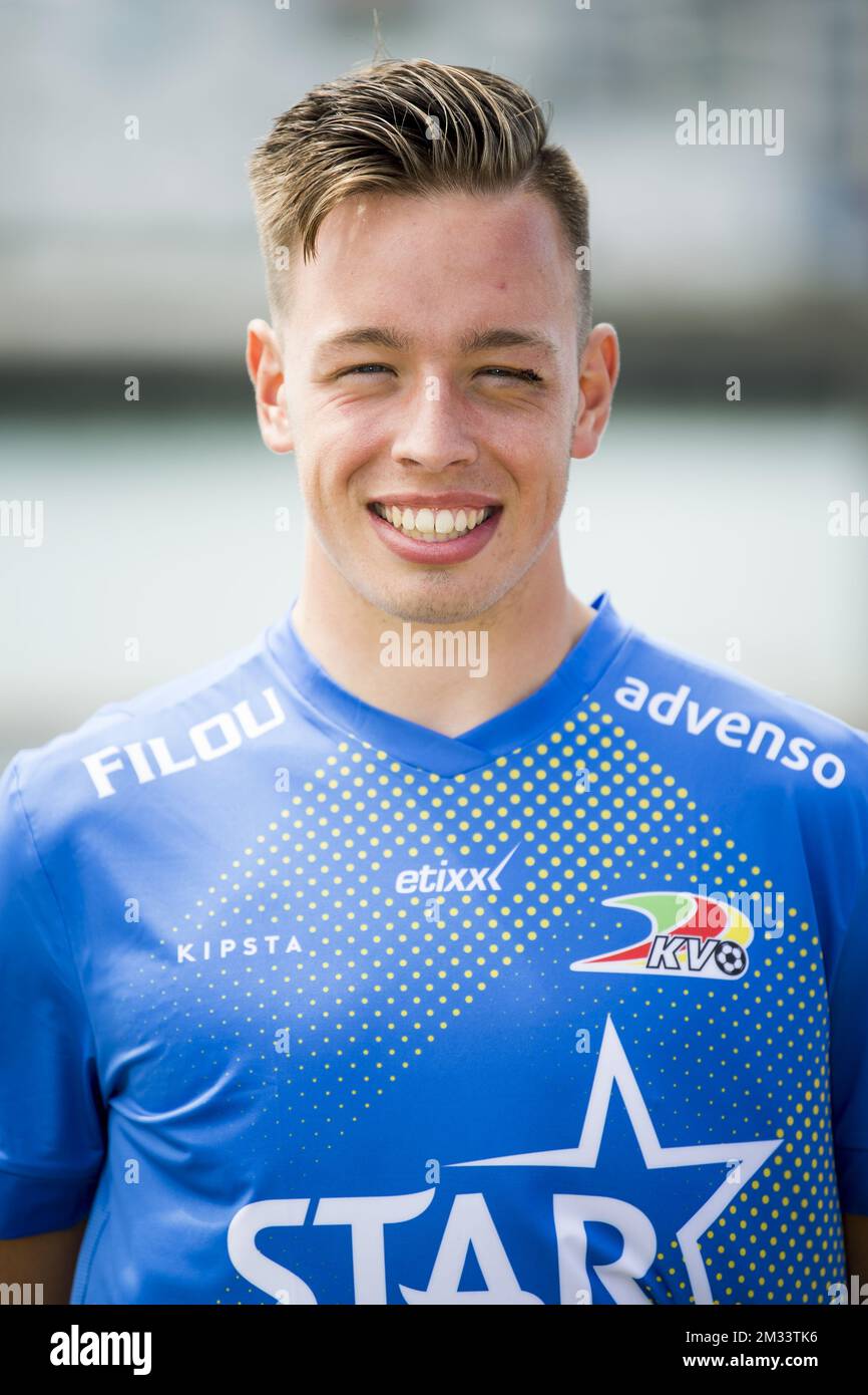 Oostende's goalkeeper Jordy Schelfhout poses for the photographer, in ...