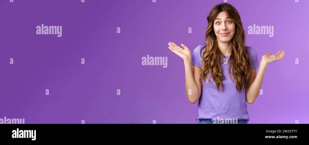 Girl Not Giving Any Care Carefree Unbothered Cute Caucasian Curly Haired Woman Shrugging Hands