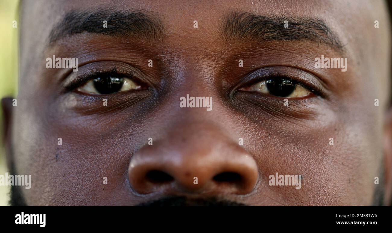 Macro eyes staring at camera, black african ethnicity Stock Photo - Alamy