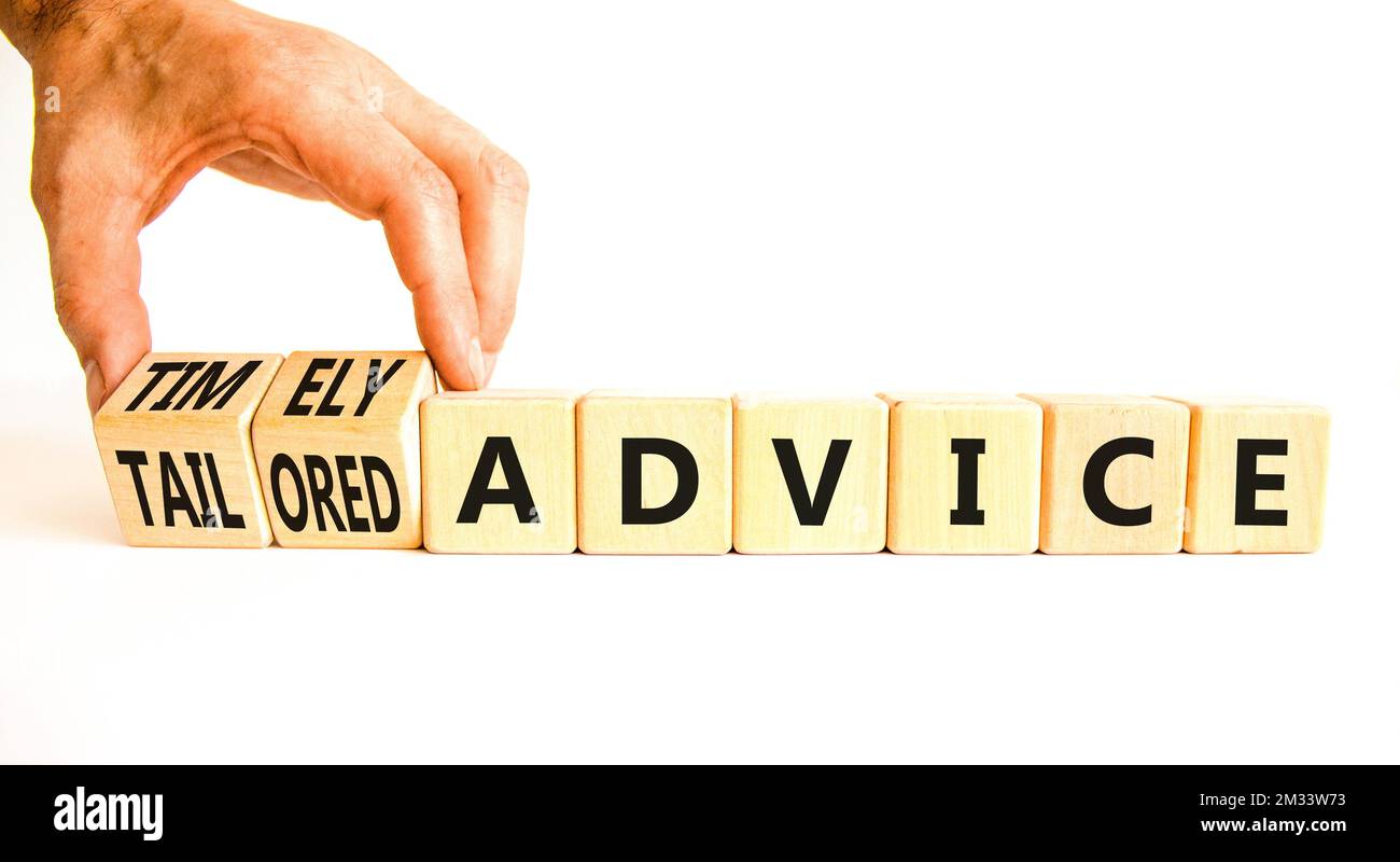 Timely or tailored advice symbol. Concept words Timely advice and ...