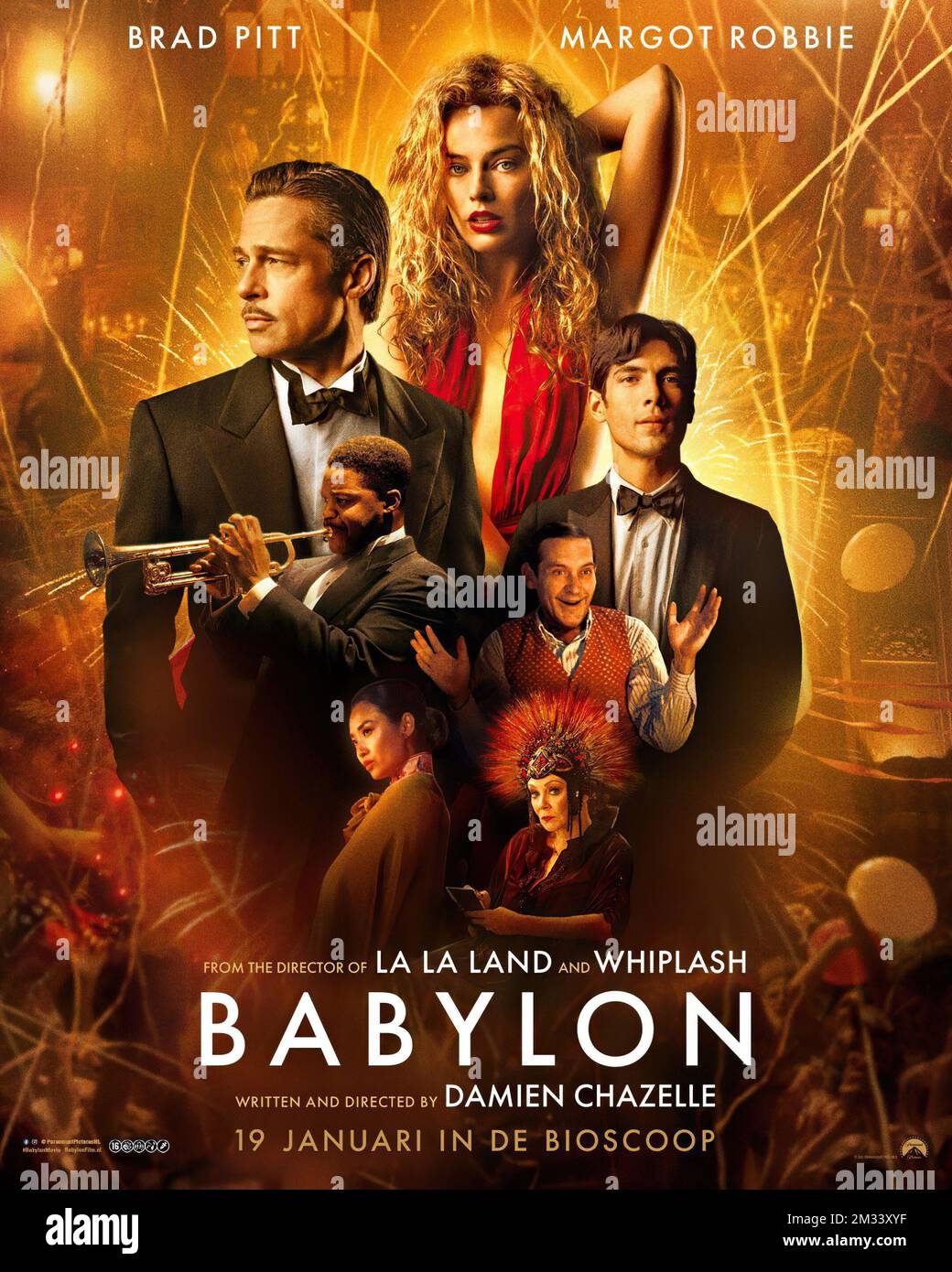 BABYLON, poster in Dutch and English, clockwise from top: Margot Robbie ...