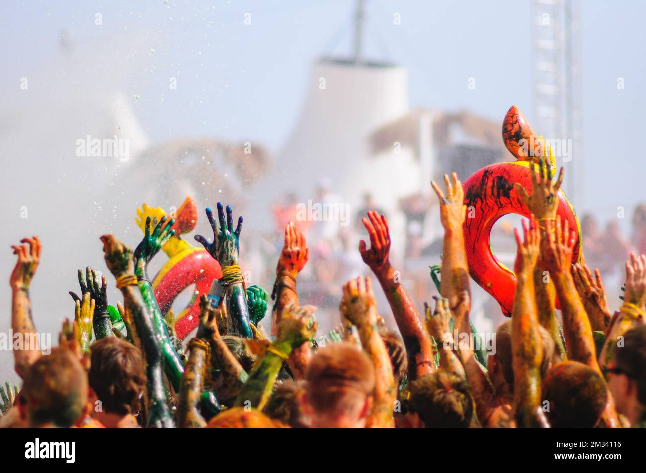 POPOVKA UKRAINE, AUGUST 6, 2013. Young people having fun at the ...
