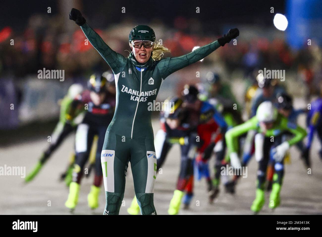 BURGUM - Maaike Verweij cheers after winning the race of the women's ...
