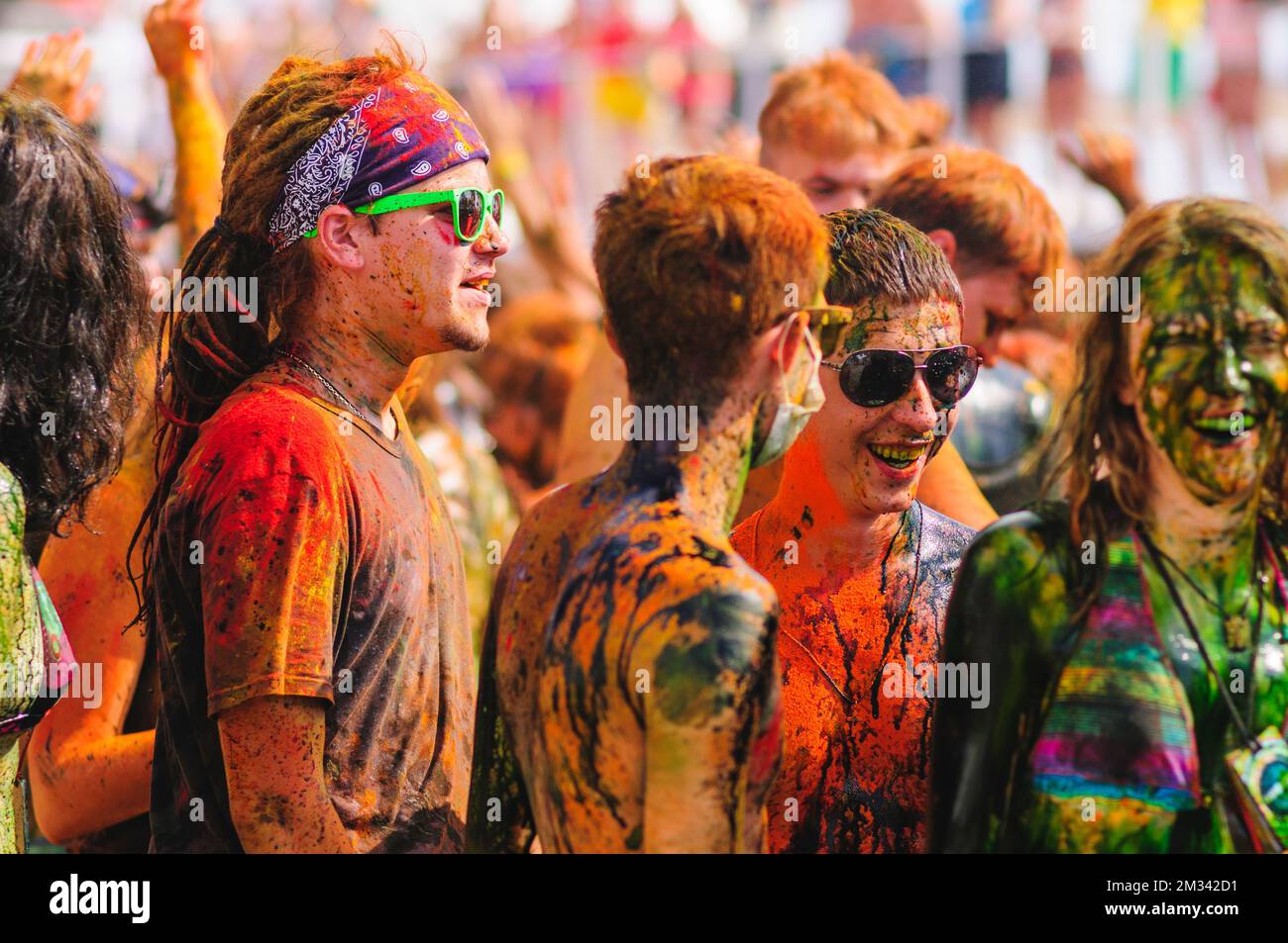 POPOVKA UKRAINE, AUGUST 6, 2013. Young people having fun at the ...