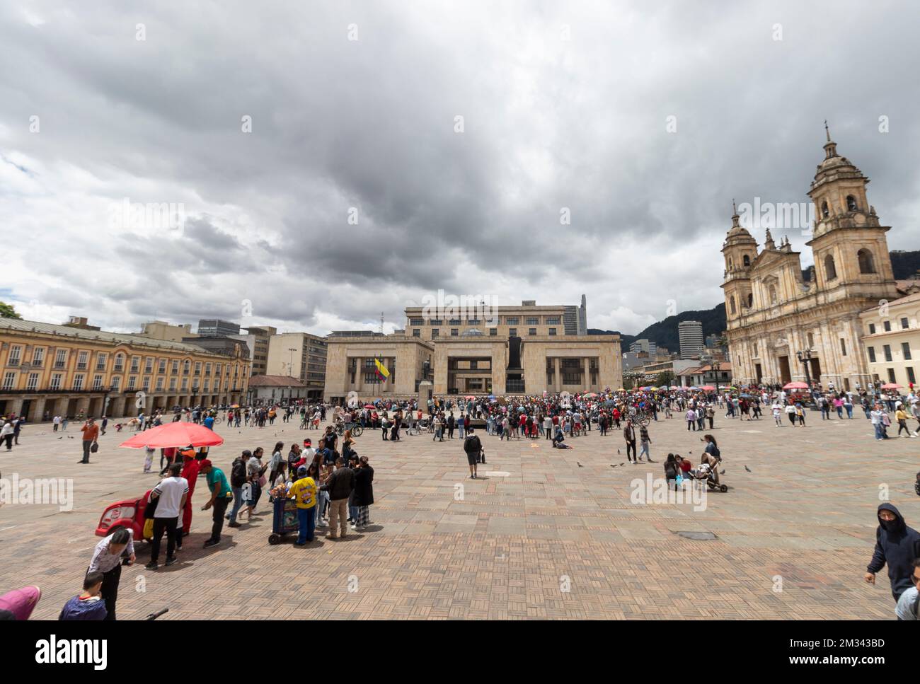 Simon Bolivar Square panoramic landscape with lievano palace, justice ...