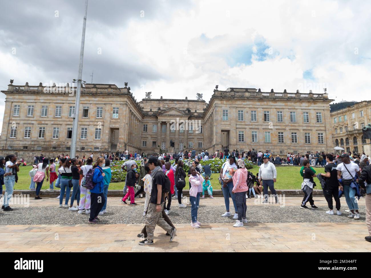 Simon Bolivar statue monument located in center of Bolivar square with ...
