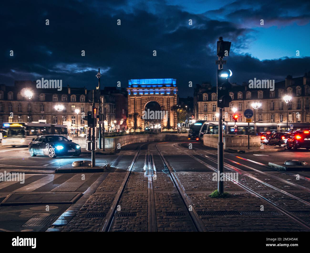 The Porte de Bourgogne in Bordeaux illuminated at night Stock Photo - Alamy